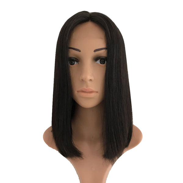 12 inches Natural Black Bob Style Human Hair Lace Wigs Straight Wig 150 ...